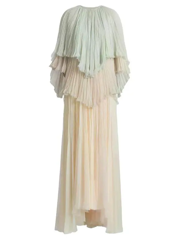 Alberta Ferretti Pleated Ruffled Maxi Dress - Neutrals
