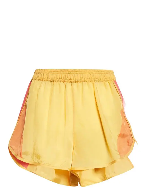 Saint Laurent Colorblock Cupro Mini Shorts - Tournesol