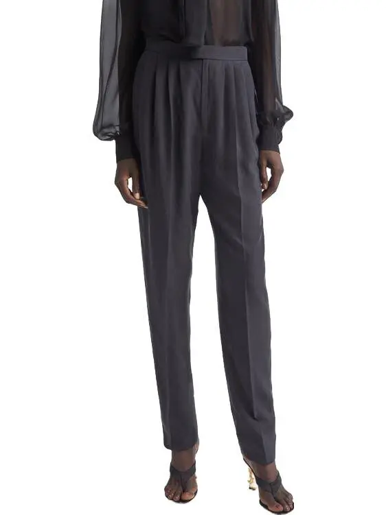 Saint Laurent Tailored Silk Straight Leg Pants - Noir