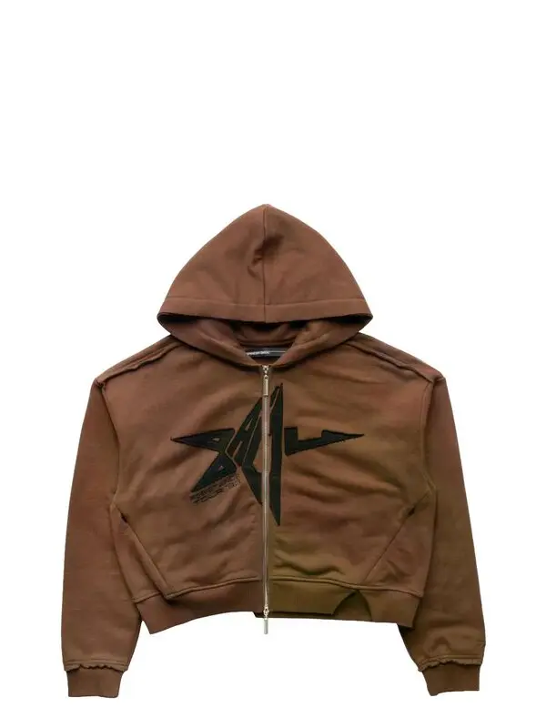 SPENCER BADU Appliqué Zip Hooded Sweatshirt - Brown