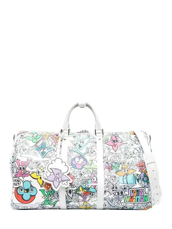 LOUIS VUITTON 2023 50 Keepall Bandoulière Comics Holdall Bag - White