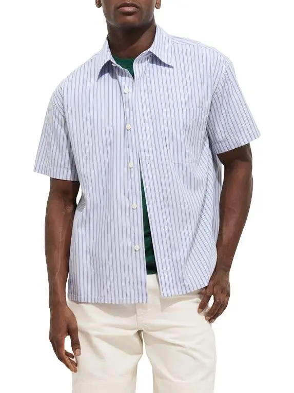 ALEX MILL Franklin Short Sleeve Stripe Cotton Button-up Shirt - Blue