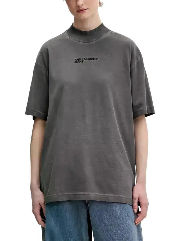 Karl Lagerfeld Ribbed Mock Neck T-shirt - Grey