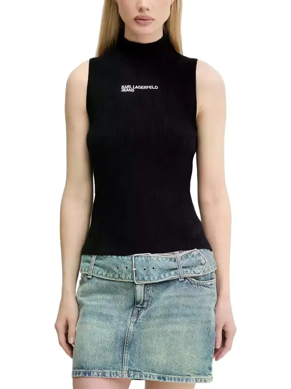Karl Lagerfeld Logo Mock-neck Top - Black