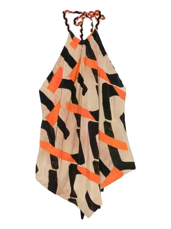 Dixie Graphic-print Halterneck Top - Neutrals