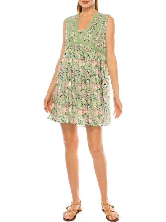 A COLLECTIVE STORY Floral Print Babydoll Minidress - Celedon Green