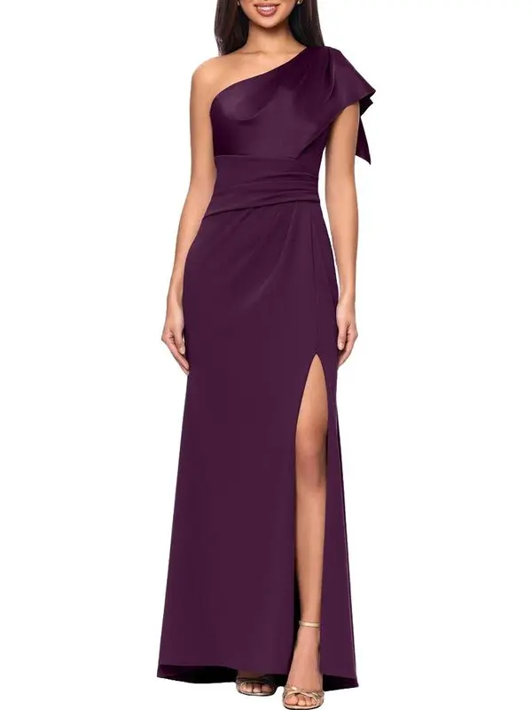 Betsy & Adam One-shoulder Ruched Gown - Plum