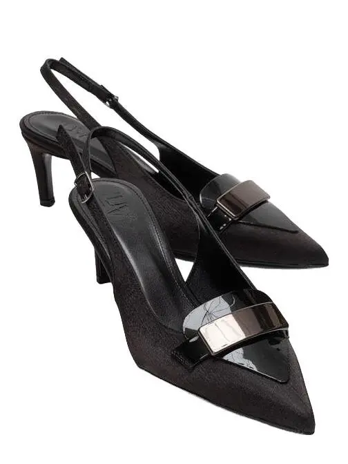 PROLOGUE SHOES Sollenne Stiletto Slingback Pumps - Black Satin