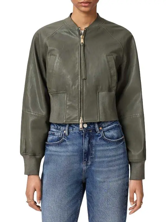 ALLSAINTS Suri Leather Bomber Jacket - Caledon Green