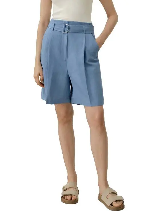 Lilysilk Silk-linen Belted Shorts - Chambray Blue