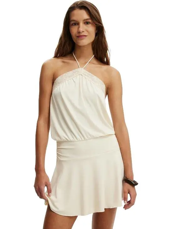 COTTON ON Chloe Halter Mini Dress - Honey Cream