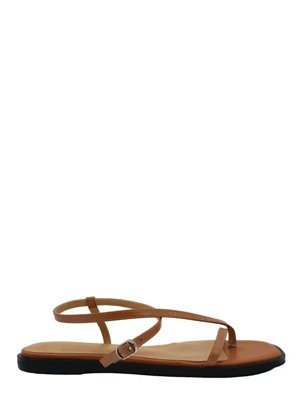 AMIE RAFA Maxy Asymmetric T-strap Flat Sandals - Tan