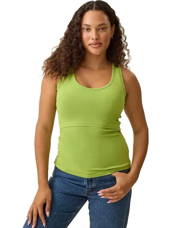 KINDREDBRAVELY Ribbed Scoop Neck Nursing Tank - Avocado