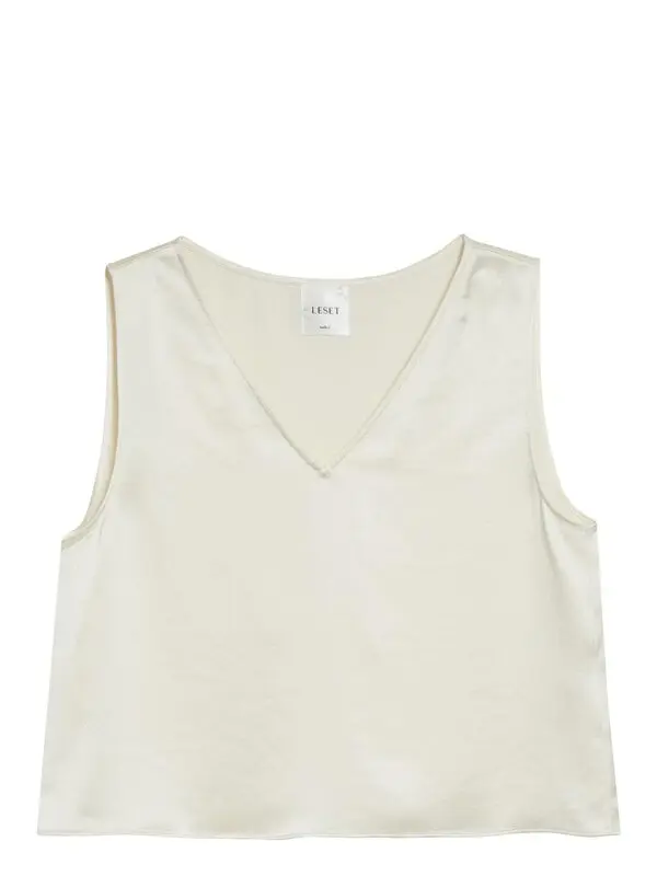 LESET Barb Sleeveless Crop Satin Top - Creme