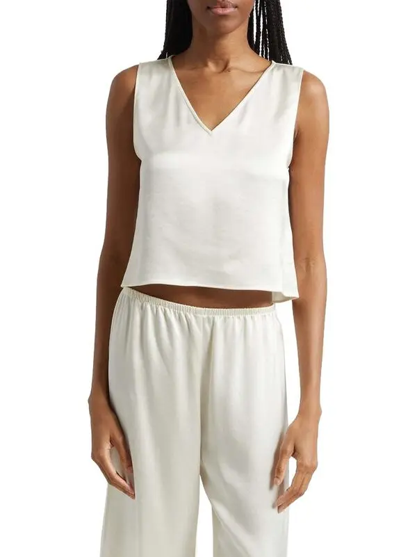 LESET Barb Sleeveless Crop Satin Top - Creme