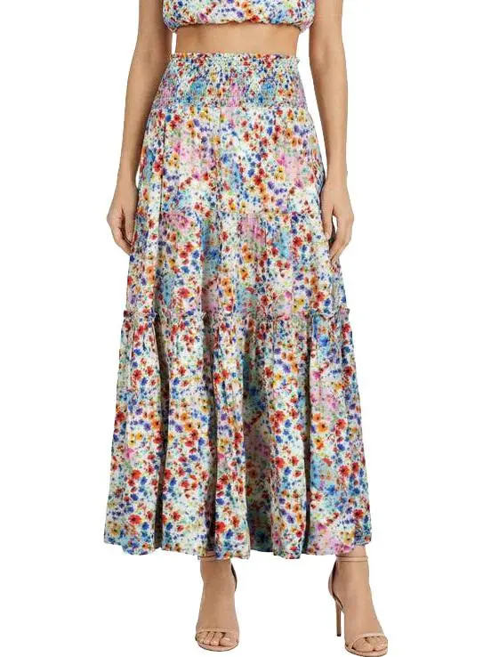 CHANGE OF SCENERY Printed Smock Waist Slit Skirt - Wildflower Patch