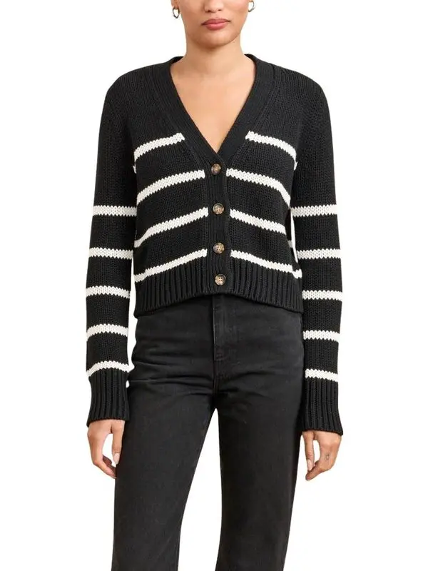 LA LIGNE Mini Marina Cotton Cardigan - Black/cream