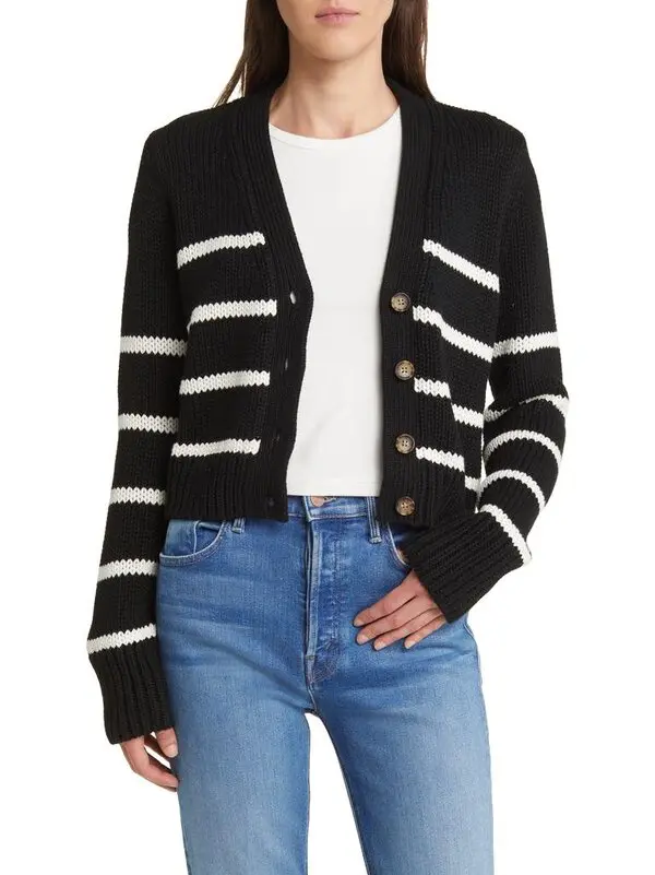 LA LIGNE Marina Stripe Cardigan - Black/cream