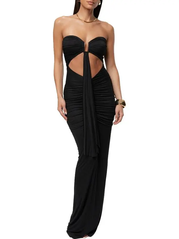 JLUXLABEL Draped Maxi Dress - Black