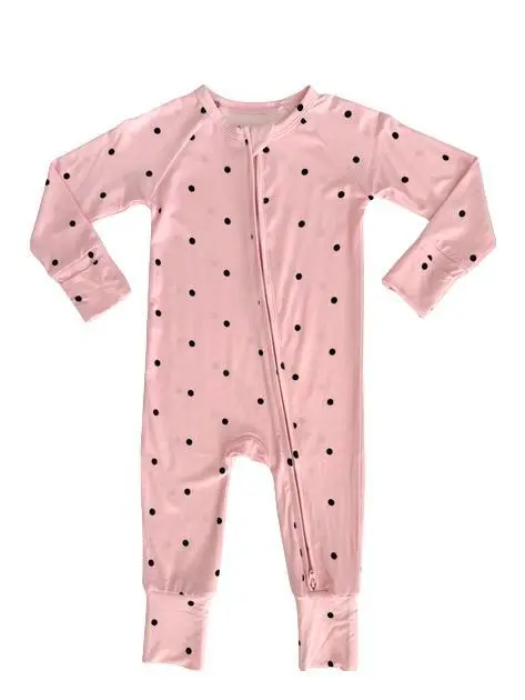 IN MY JAMMERS Polka Dot Zipper Romper - Blush Polka Dot