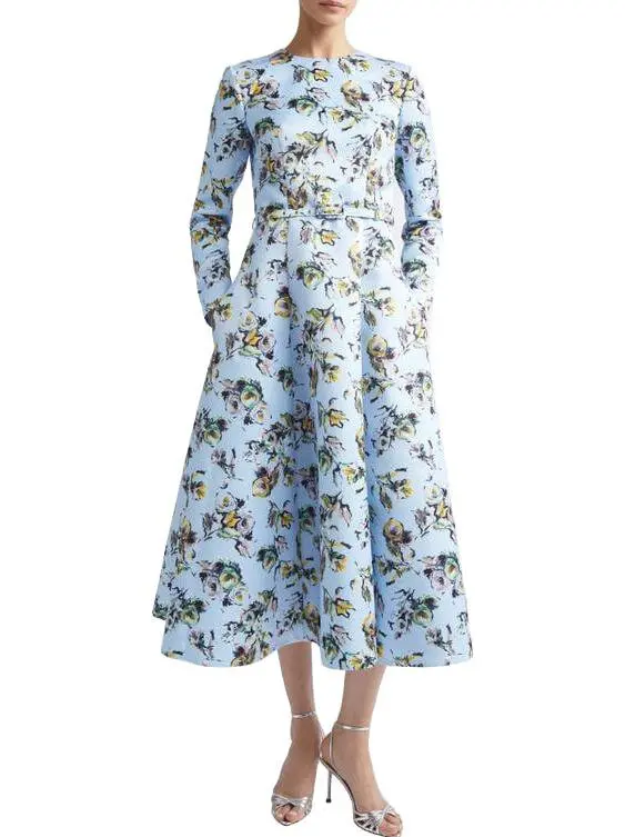 EMILIA WICKSTEAD Capucine Floral Midi Dress - Floral Green/yellow On Blue