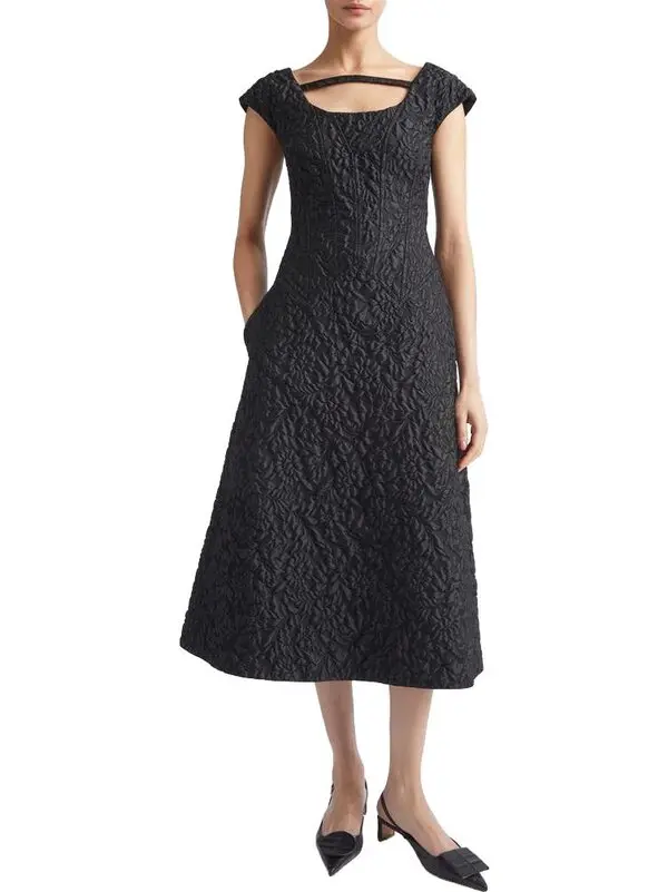EMILIA WICKSTEAD Pesca Embossed Cloqué Cocktail Dress - Black