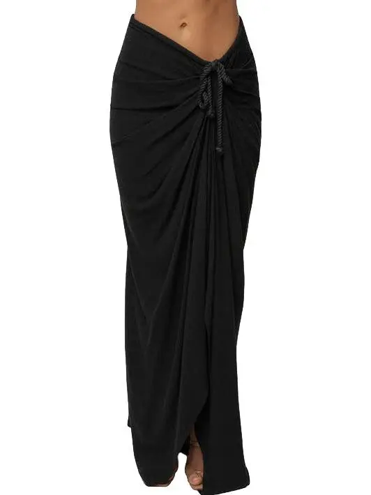 JLUXLABEL Linen Maxi Slit Skirt - Black