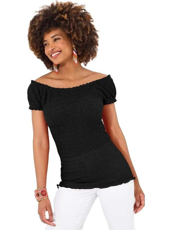 JOE BROWNS Off-the-shoulder Smocked Bodice Top - Black