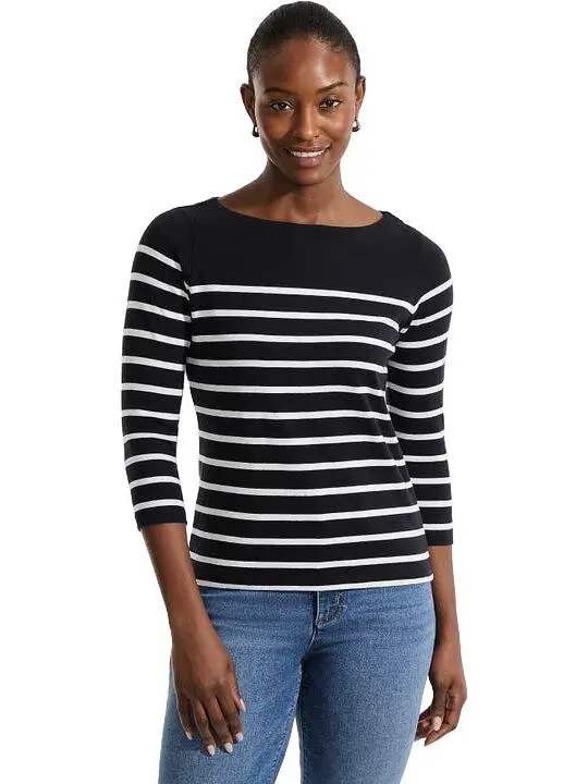 LANDS' END Mariner Jersey Boatneck Top - Black Stripes