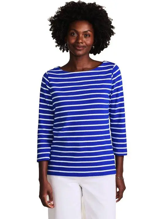 LANDS' END Mariner Jersey Boatneck Top - Vibrant Lapis Breton Stripe