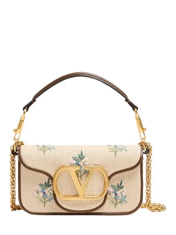 Valentino Garavani Loco Vlogo Small Embroidered Linen Shoulder Bag - Multi