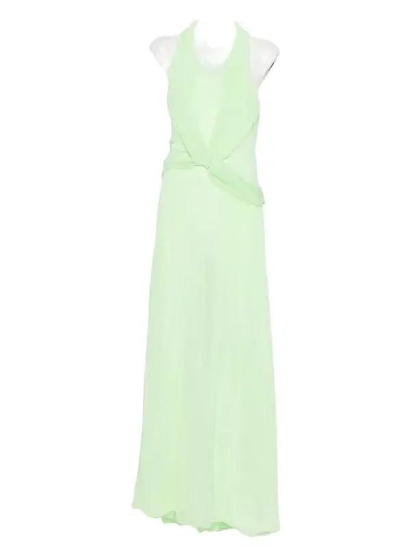 GENNY Pleated Twist-detail Maxi Dress - Green