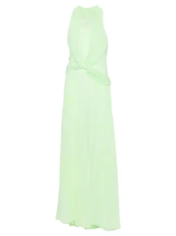 GENNY Pleated Twist-detail Maxi Dress - Green