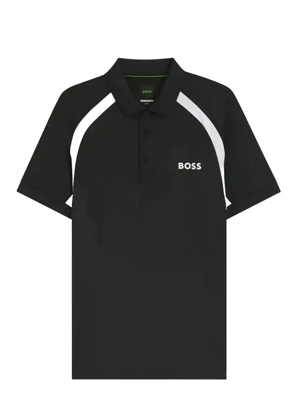 BOSS Logo-detail Panelled Polo Shirt - Black