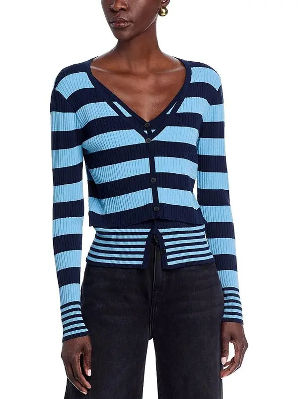 AREA STARS Stripe Long Sleeve Knit Top - Light Blue