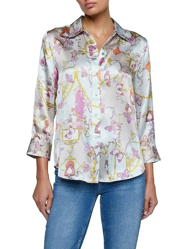 L'Agence Dani Silk Three Quarter Sleeve Blouse - Multi Baroque Toile