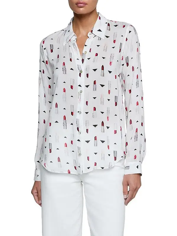 L'Agence Holly Long Sleeve Blouse - Ivory Multi Lipstick