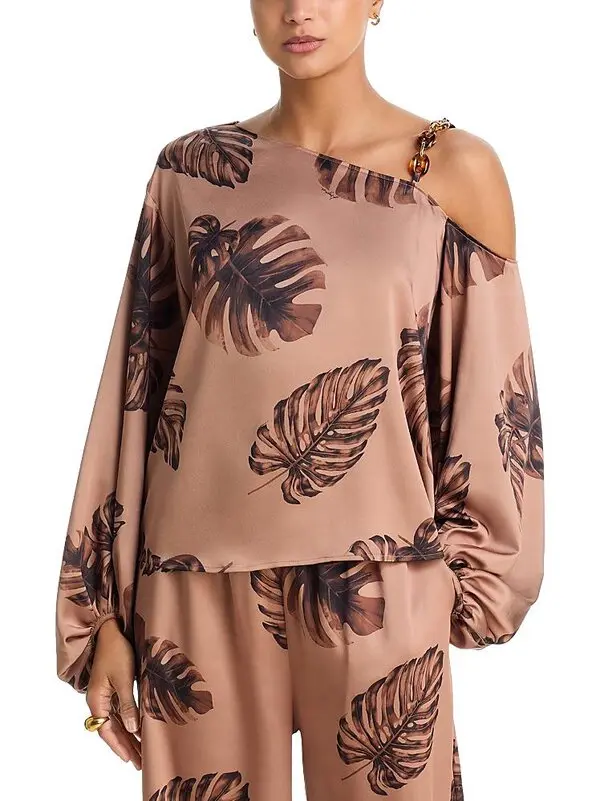 L'Agence Asami Chain One Shoulder Blouse - Hazelnut Multi