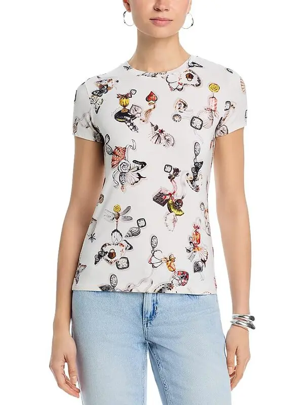 L'Agence Ressi Crewneck Tee - Ecru Multi Butterfly