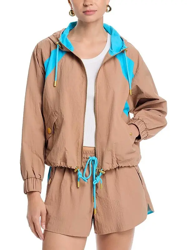 L'Agence Lark Colorblocked Windbreaker Jacket - Light Hazelnut/capri Blue