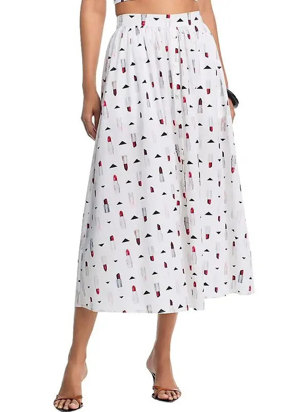 L'Agence Seina Printed Midi Skirt - Ivory Multi