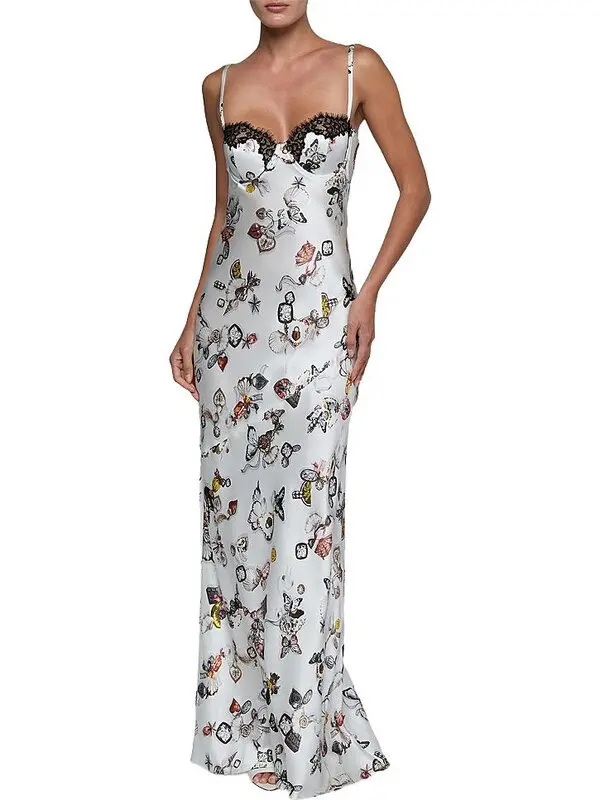 L'Agence Sayla Printed Silk Gown - Ecru Multi Butterfly