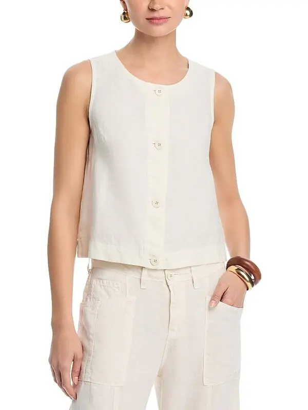 L'Agence Foster Sleeveless A Line Linen Top - Vintage White