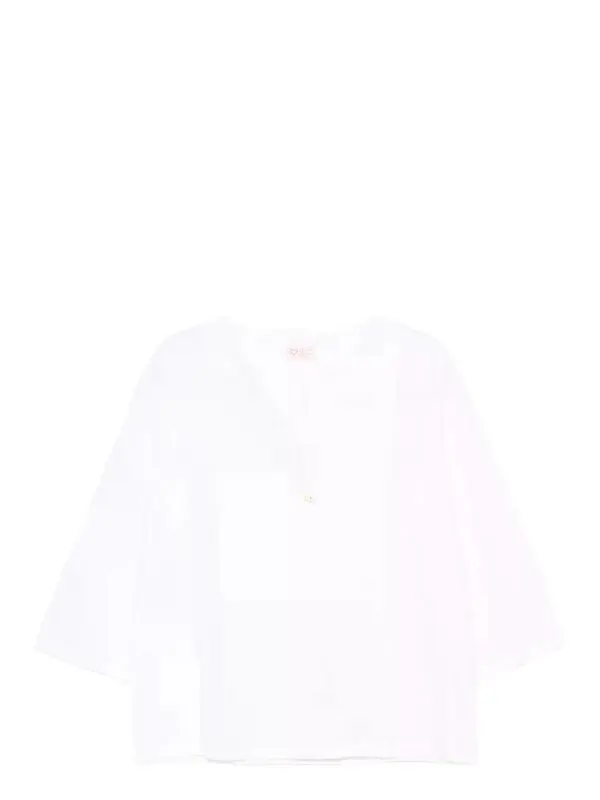RELAX RE-LUX V-neck Three-quarter Sleeve Tunic Top - White