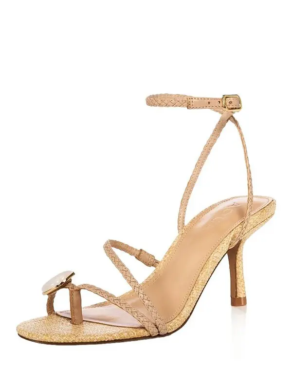 Aqua Braided Leather Mid-heel Sandals - Nude Leather Raffia