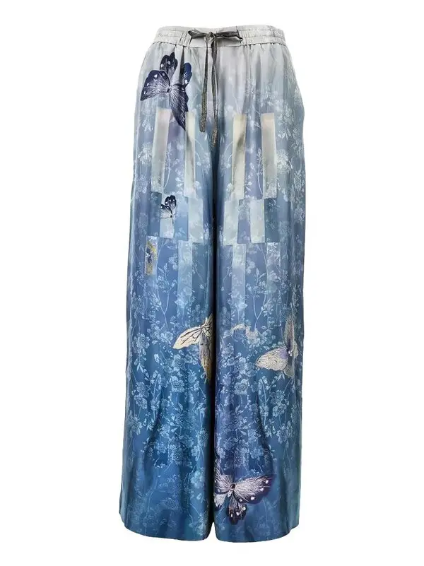 PIERRE-LOUIS MASCIA Butterfly-print Palazzo Pants - Blue