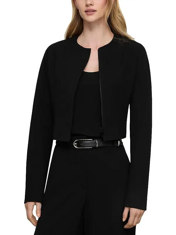 Lafayette 148 New York Collarless Zip-up Jacket - Black