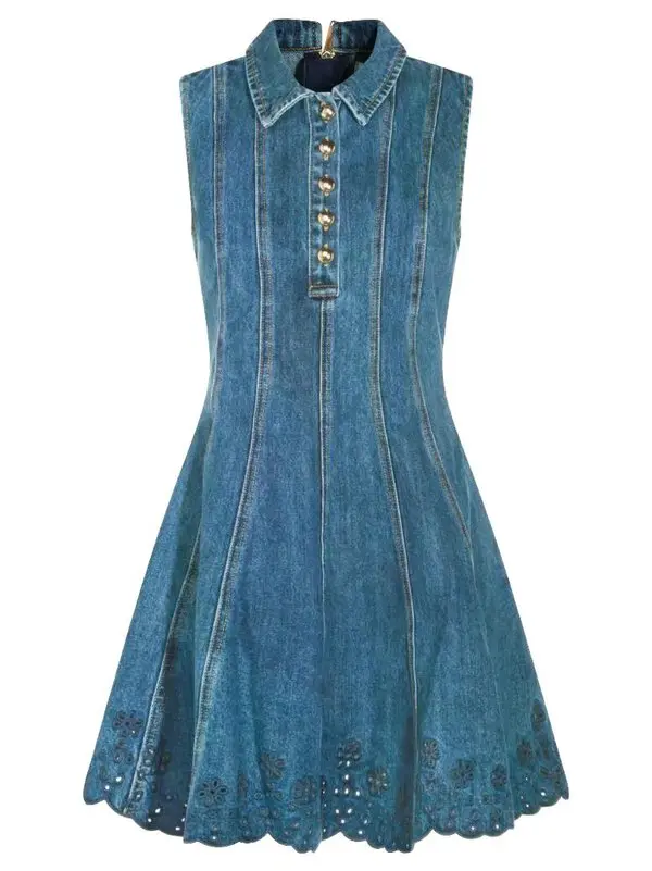 SELF-PORTRAIT Broderie Anglaise Panelled Mini Dress - Blue