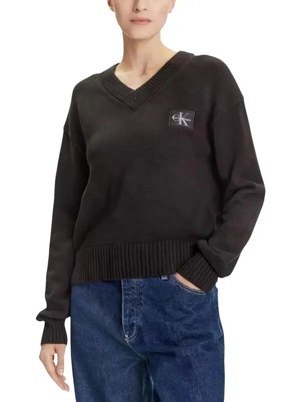 Calvin Klein Logo-patch V-neck Sweater - Black