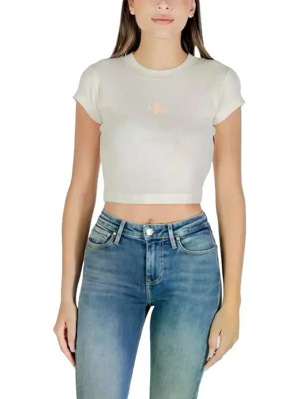 Calvin Klein Logo-print Ribbed Cropped T-shirt - Neutrals